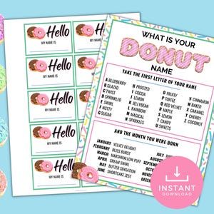 What's Your Donut Name, Donut Birthday Party Printable Game, Kids Party ...