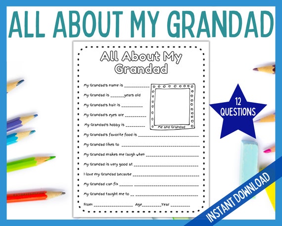 All About My Grandad, Father's Day Gift Idea, Printable Coloring Card ...