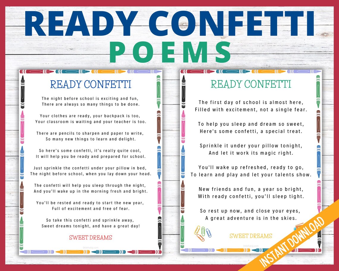 Ready Confetti Poem, Ready Confetti for Teachers to Give Children for ...