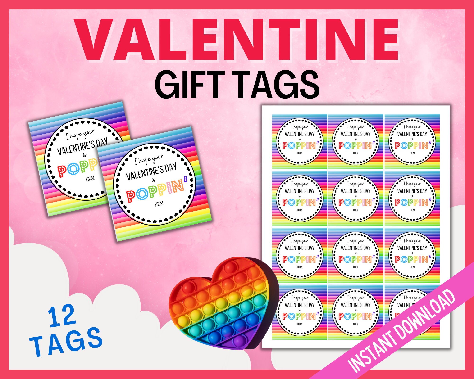 Pop It Valentine Card Printable, Pop It Gift Tags, Valentines Day Cards ...