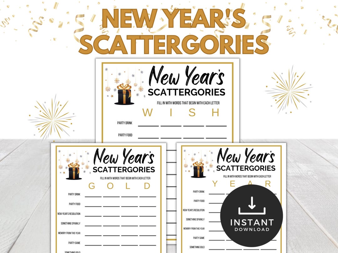 New Year's Eve Scattergories, New Years Eve Printable Party Game, NYE ...