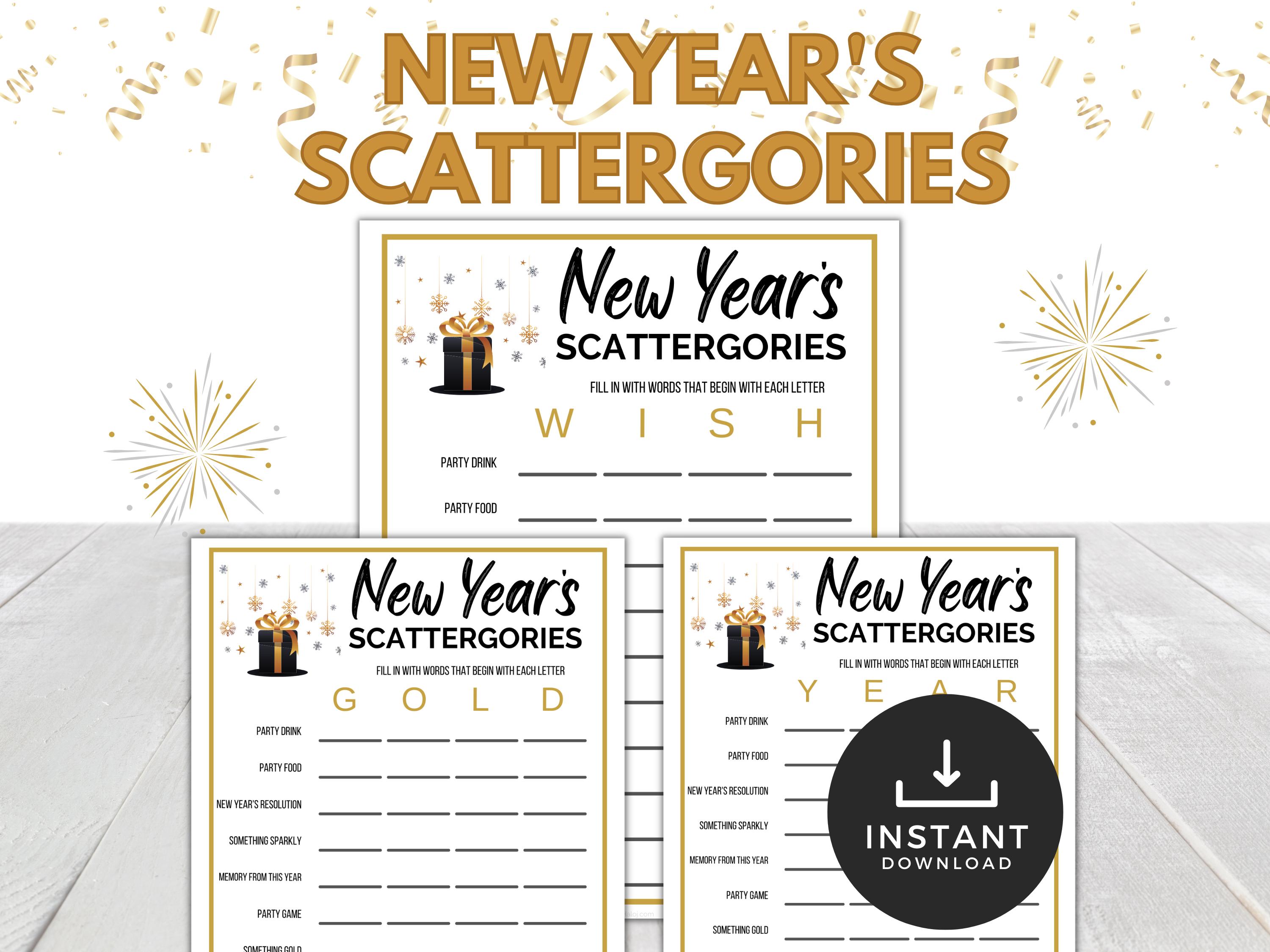 New Year's Eve Scattergories, New Years Eve Printable Party Game, NYE ...