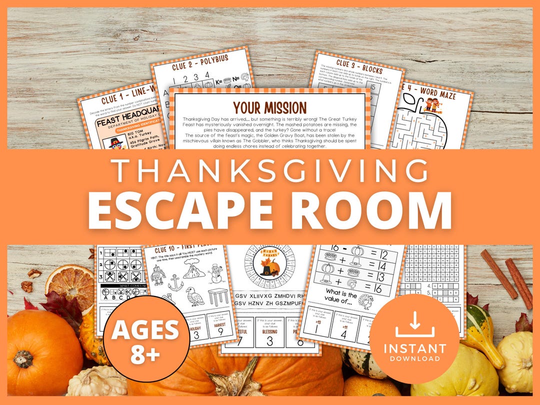 Thanksgiving Escape Room, DIY Escape Room Kit, Printable Thanksgiving ...
