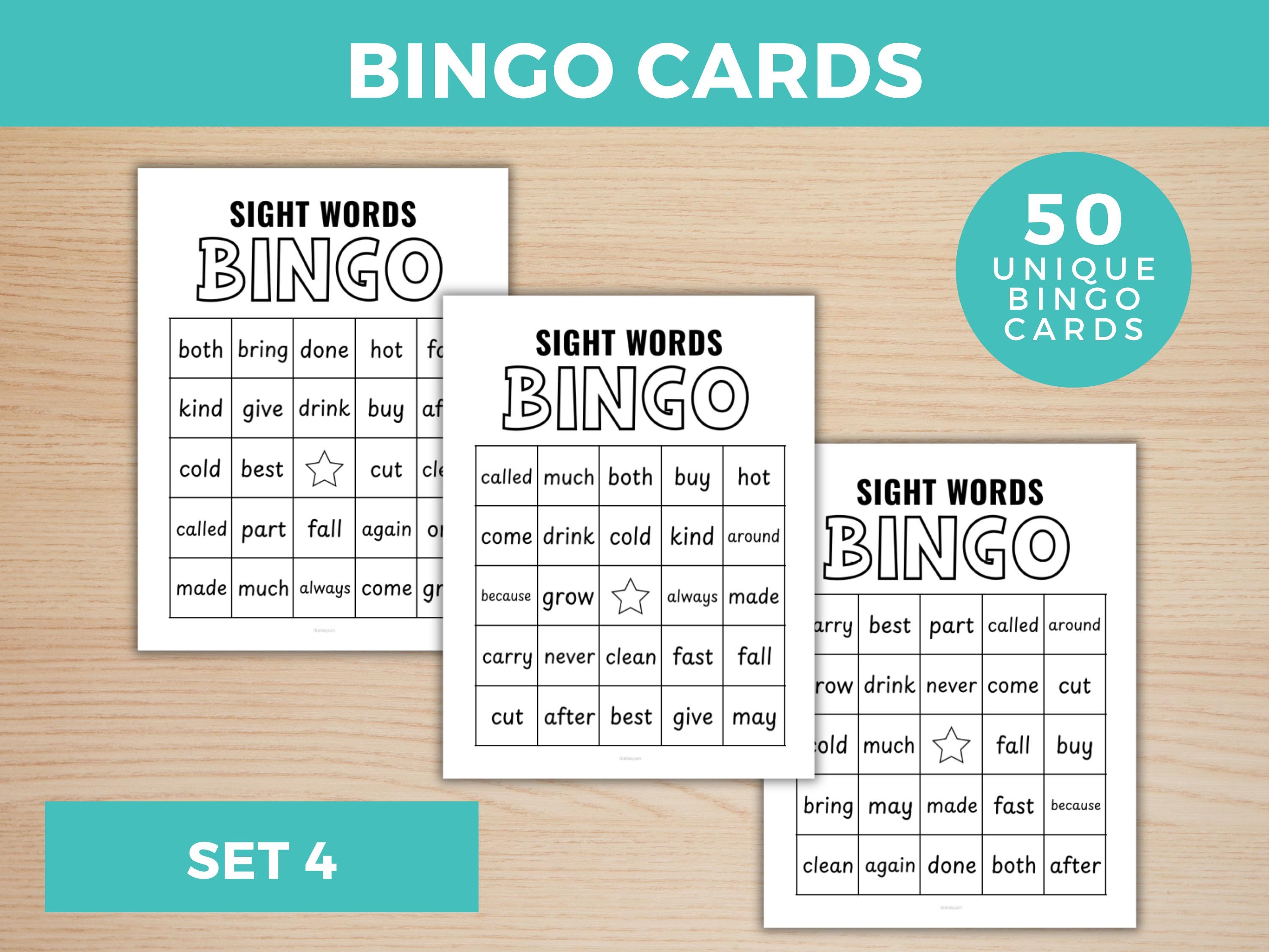 Sight Words Bingo, 200 Bingo Cards, Fry's First 100 Words, High ...