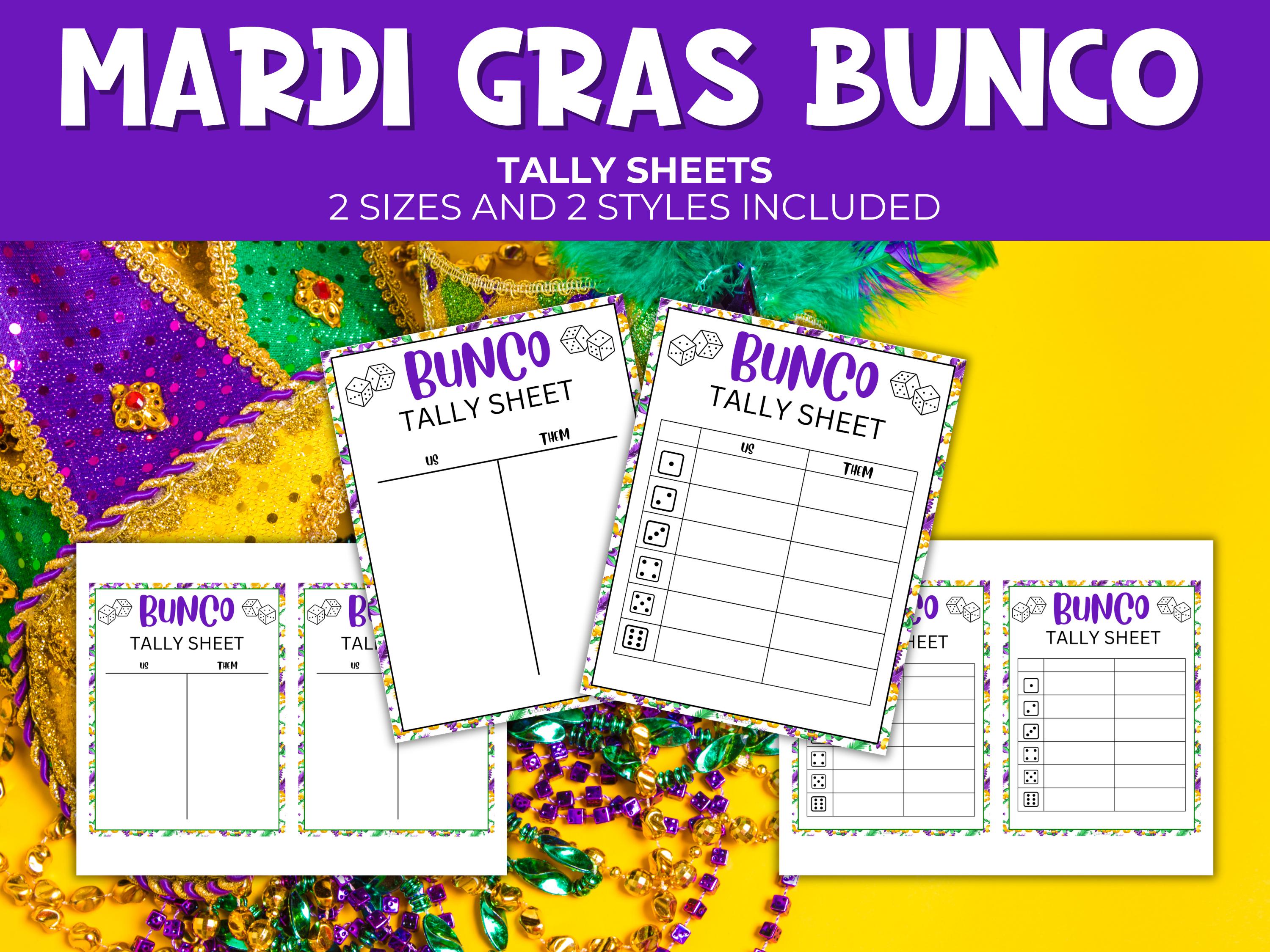 Mardi Gras Bunco Printable Party Pack and Scorecards, Bunco Game Rules ...