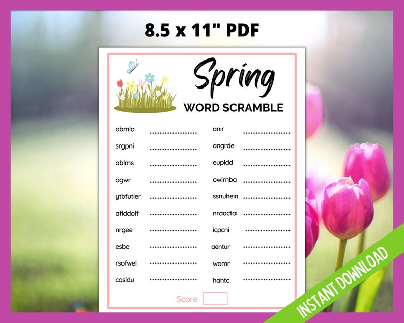Spring Word Scramble Game Printable Spring Game Spring | Etsy