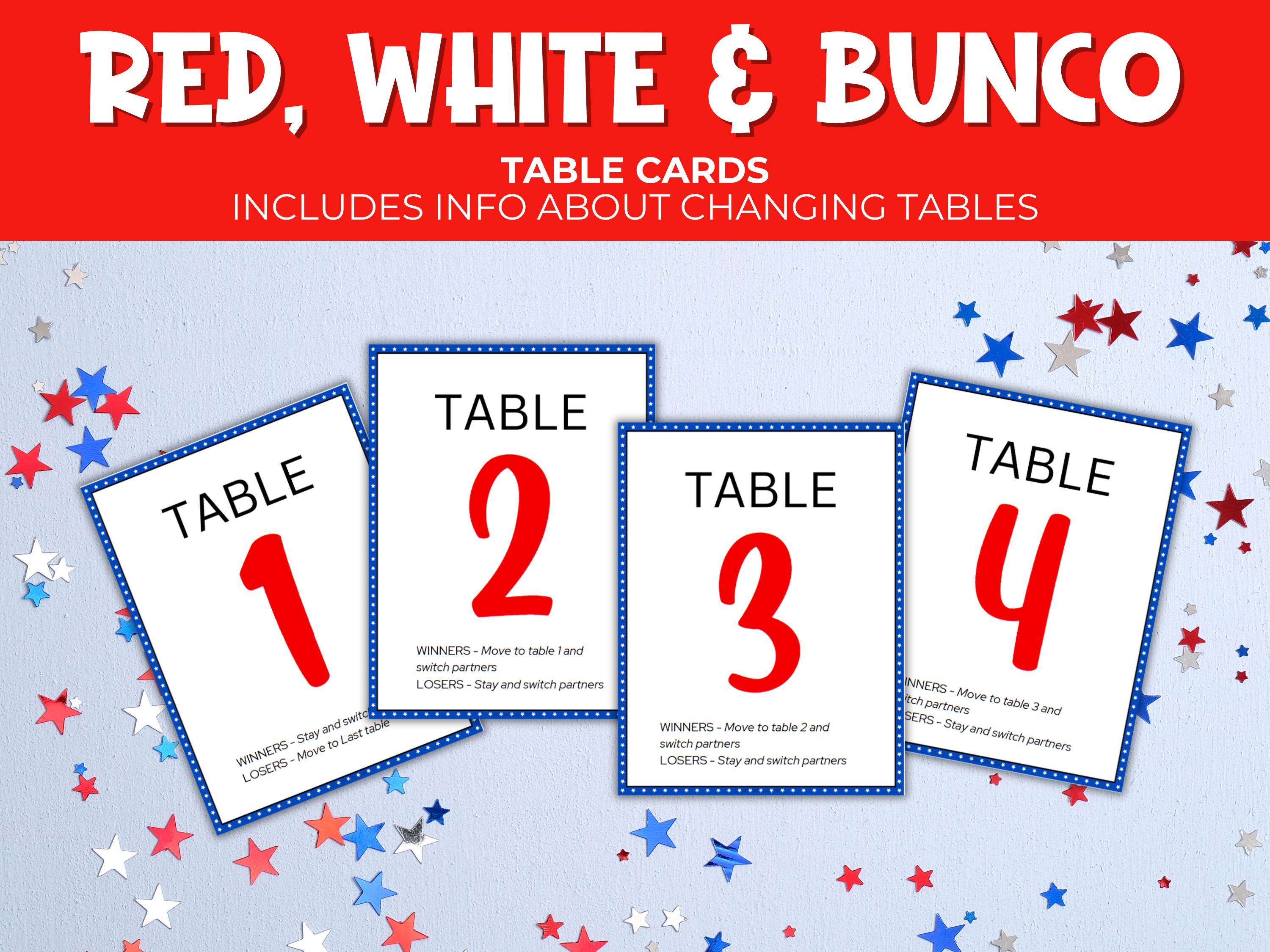 Red White and Blue Bunco Printable Party Pack and Scorecards, Patriotic ...