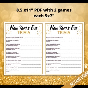 New Years Trivia Game, New Years Eve Trivia, NYE Trivia Party Printable ...