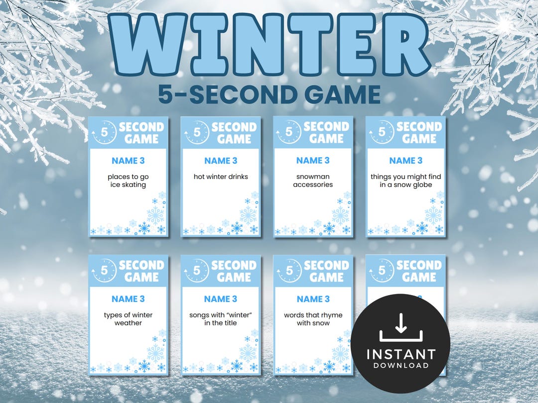 Winter 5 Second Game, Printable Kids Adults Family Winter Game, Winter ...
