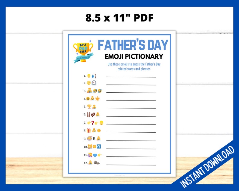 Father's Day Emoji Pictionary, Dad Game, Fathers Day Printable Games ...
