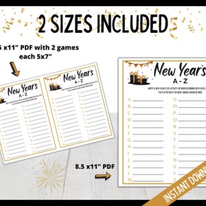 New Year's Eve A-Z Party Game, New Year's Eve Printable Game, Party ...