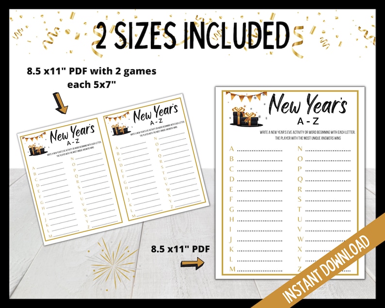 New Year's Eve A-Z Party Game, New Year's Eve Printable Game, Party ...