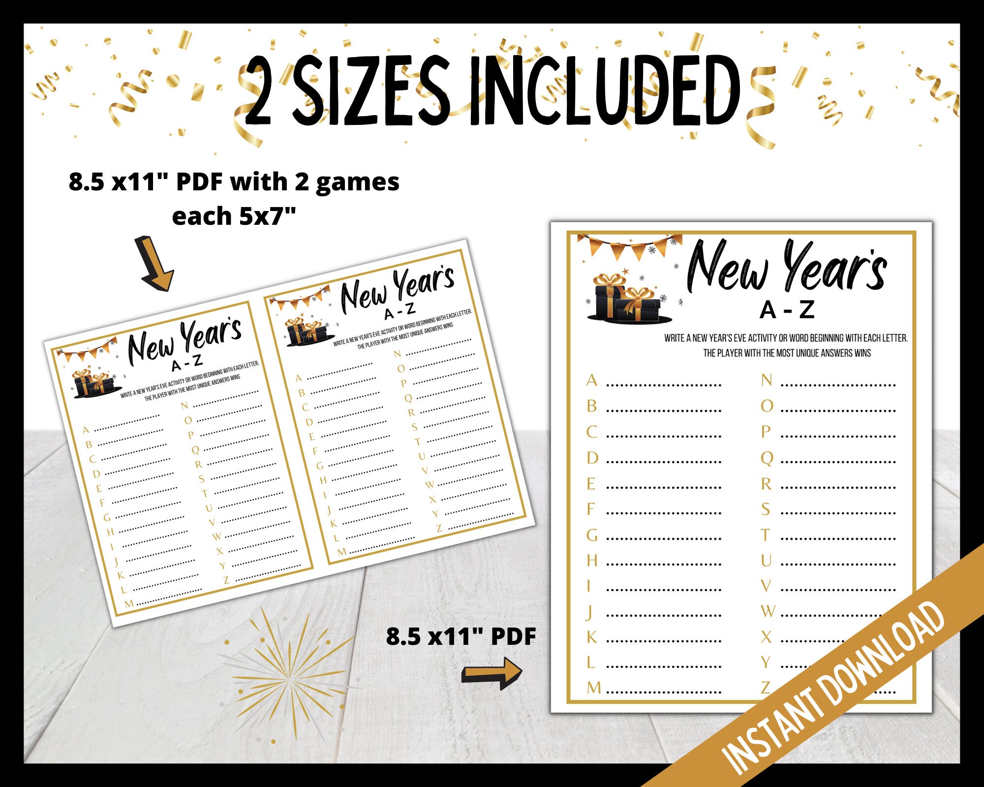 New Year's Eve A-Z Party Game, New Year's Eve Printable Game, Party ...