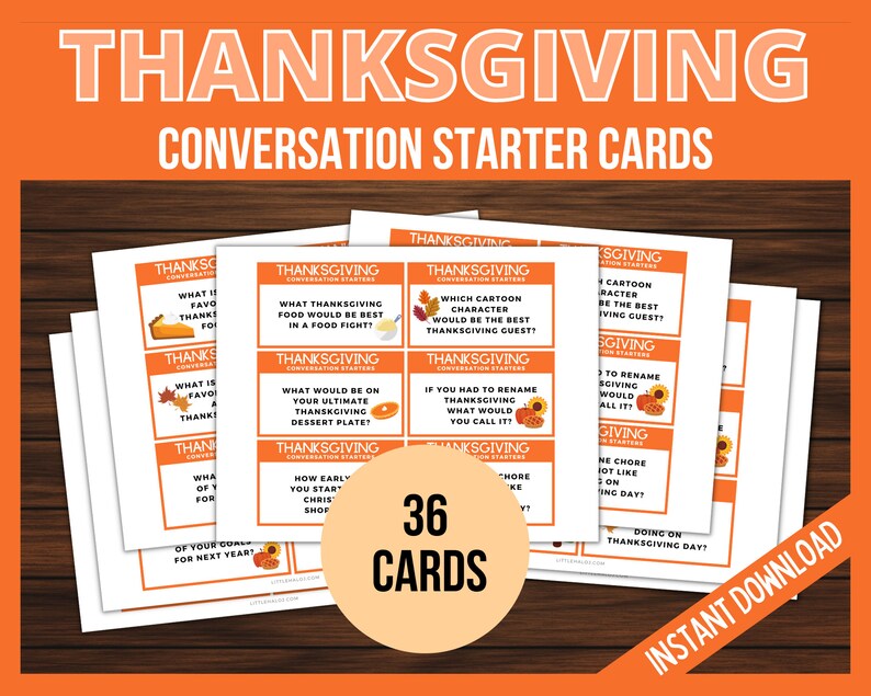 Thanksgiving Conversation Starter Question Cards, Thanksgiving Table ...