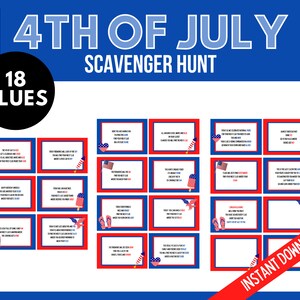 4th of July Treasure Hunt Clue Cards, 4th July Scavenger Hunt Clues ...