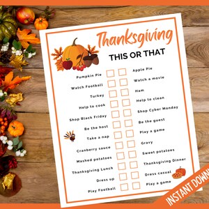 Thanksgiving This or That Game, Would You Rather Game, Thanksgiving ...