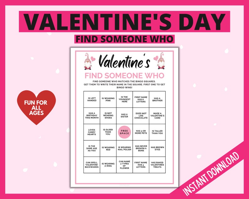 Valentines Find Someone Who Game, Valentines Day Game, Valentines ...