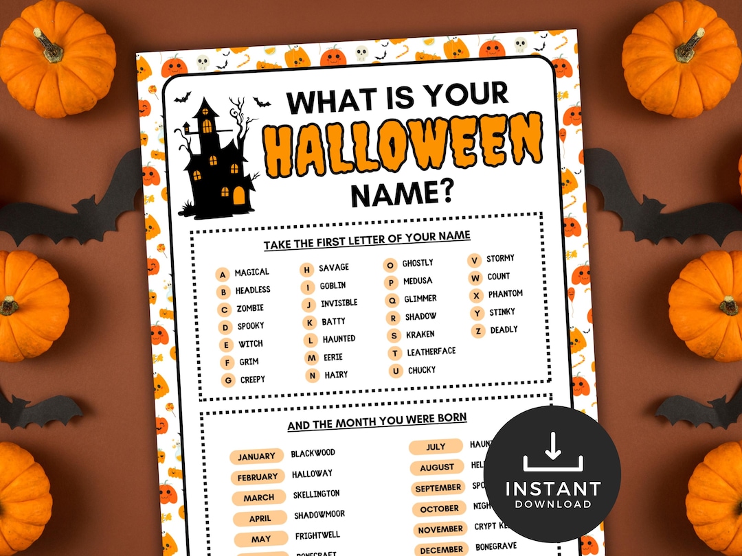 What's Your Halloween Name, Halloween Printable Game, Halloween Party ...