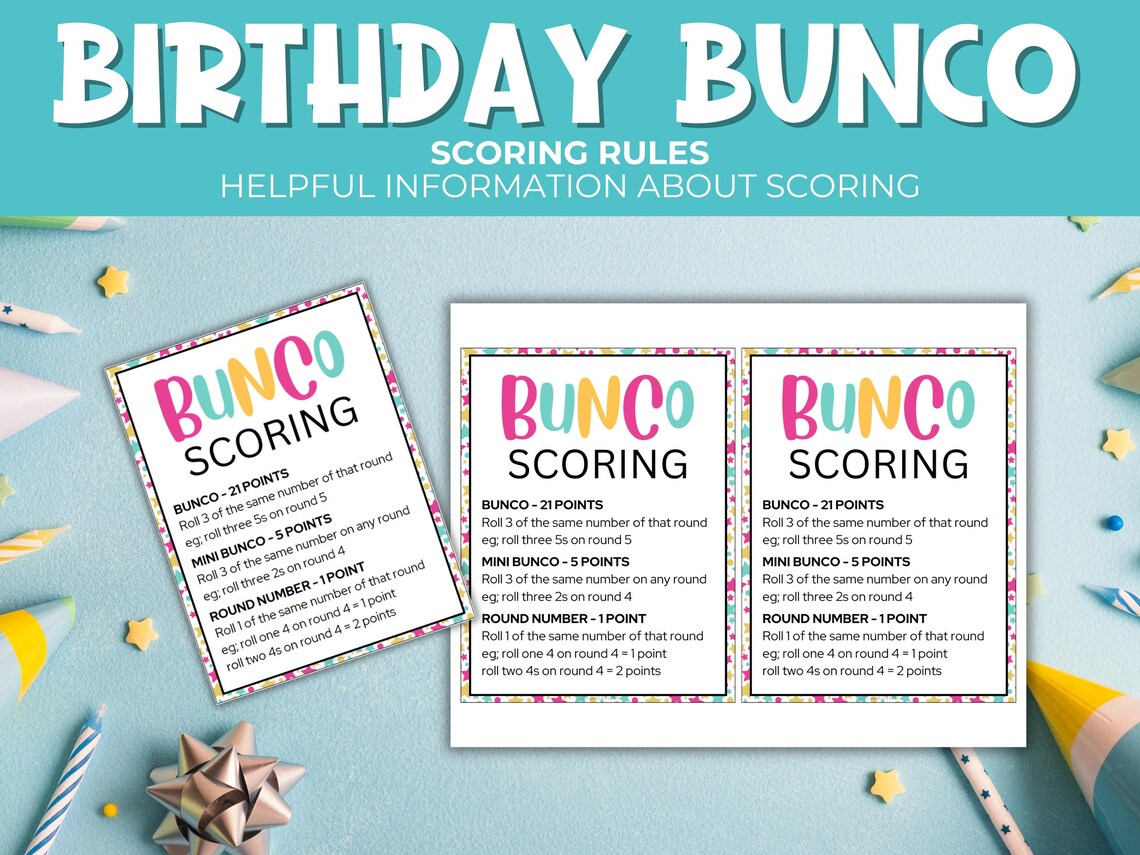 Birthday Bunco Printable Party Pack and Scorecards, Bunco Game Rules ...