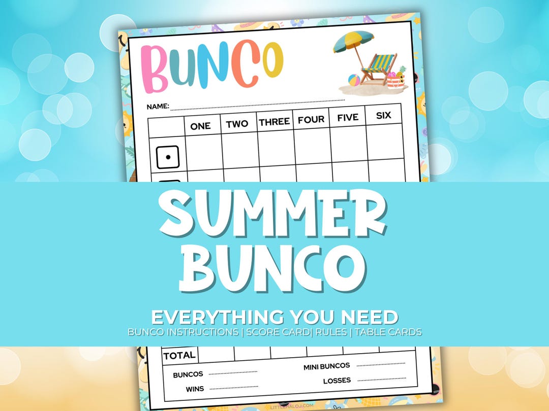 Summer Bunco Printable Party Pack and Scorecards, Bunco Game Rules ...