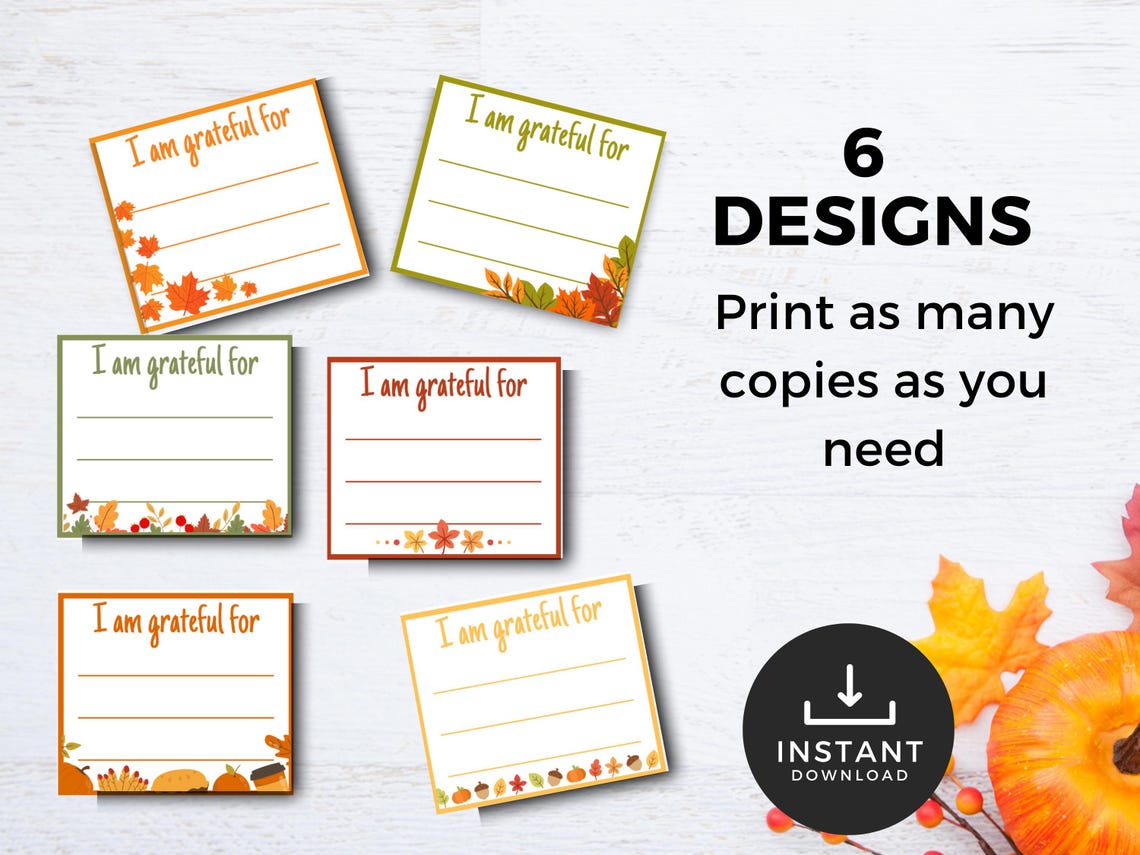 Gratitude Cards, Printable Thanksgiving Thankful Cards, Grateful ...