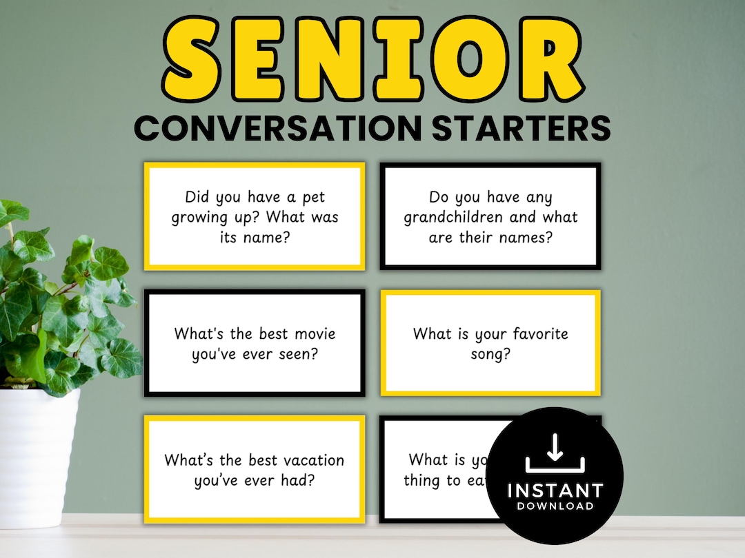 Senior Conversation Starters, Retirement Party Game, Dementia ...