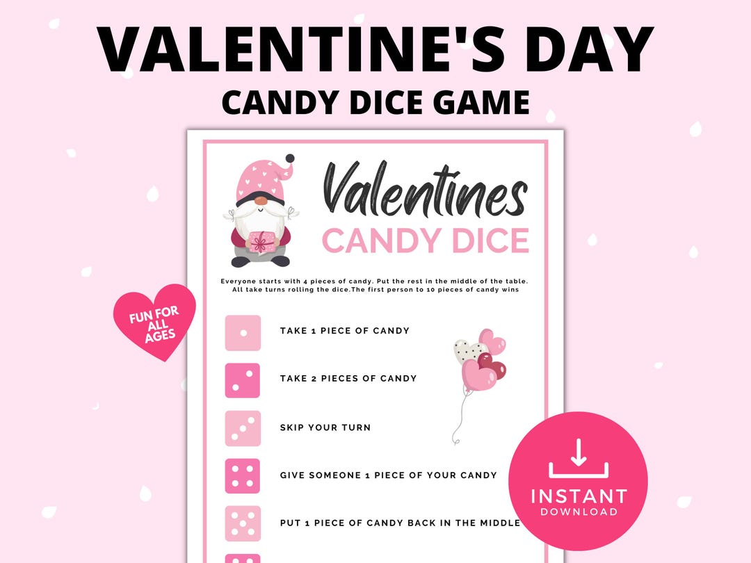 Valentine's Day Candy Dice, Valentine's Day Games, Galentine's Day ...