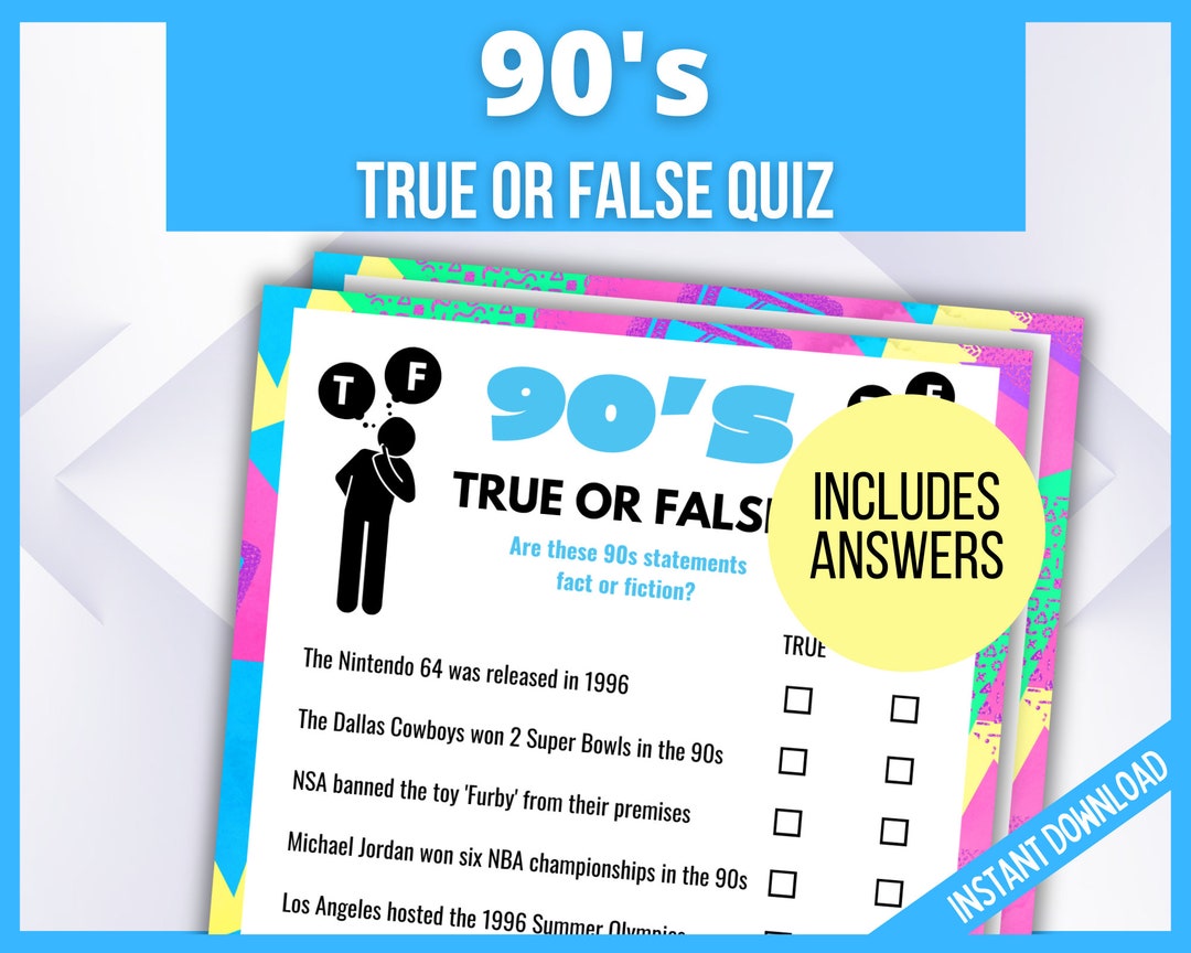90s True or False Quiz, 90s Printable Party Game, 1990s Trivia ...