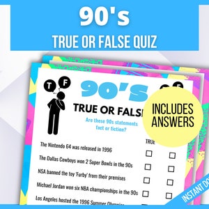 90s True or False Quiz, 90s Printable Party Game, 1990s Trivia ...