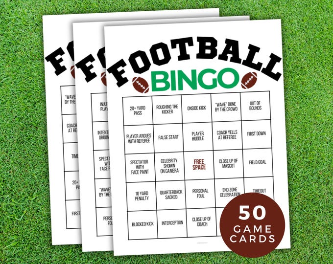 Football Bingo, Football Activity, 50 Printable Football Party Game ...