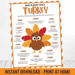 Thanksgiving Games, Who is Most Like a Turkey Game, Thanksgiving ...