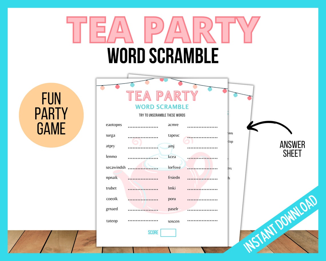 Tea Party Word Scramble, Afternoon Tea Party Game, Printable Tea Party ...