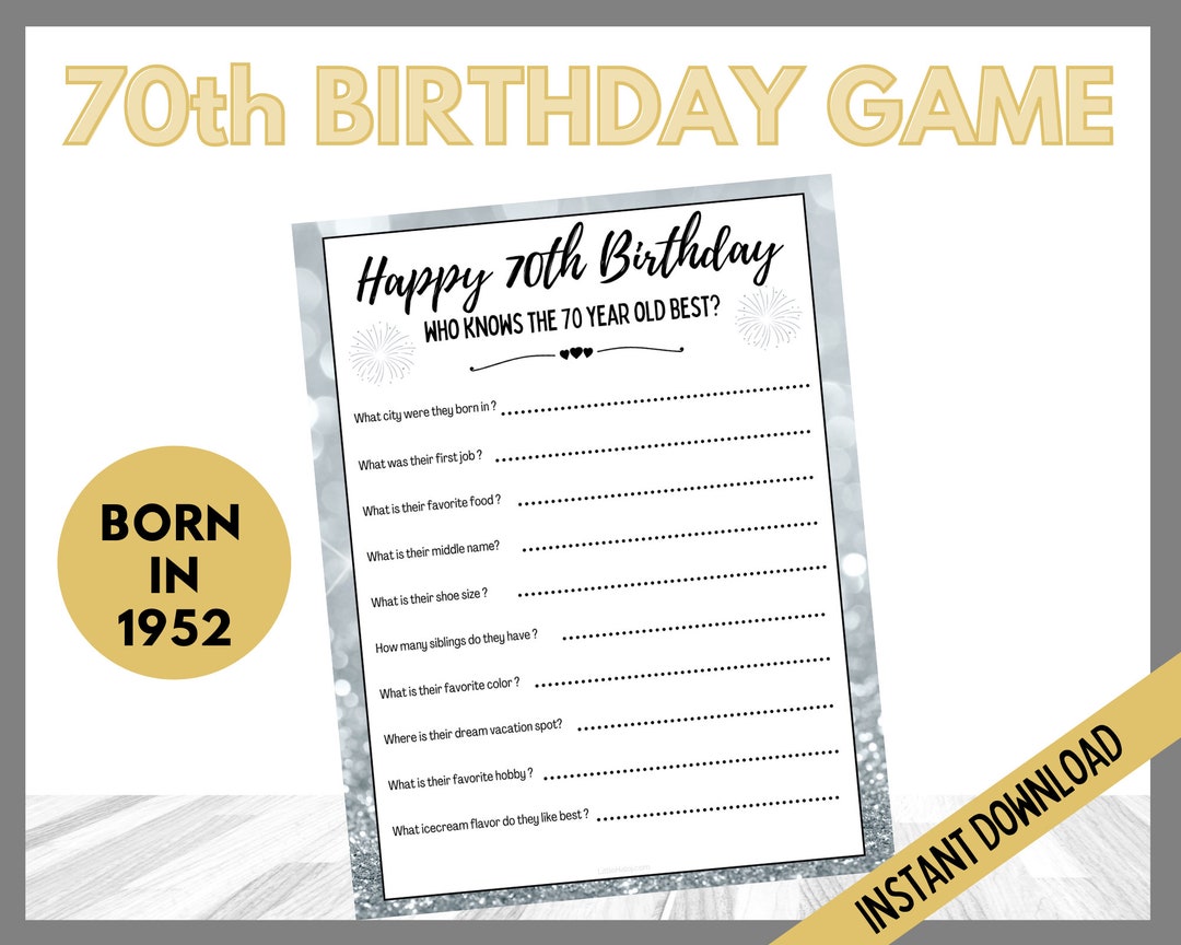 70th Birthday Party Games Who Knows the 70 Year Old Best Fun - Etsy