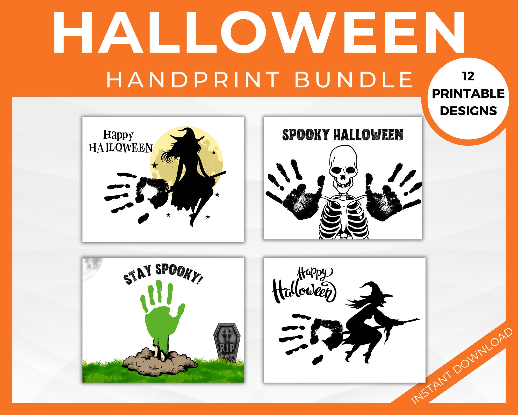 12 Halloween Handprint and Footprint Craft, Printable DIY Halloween Art ...