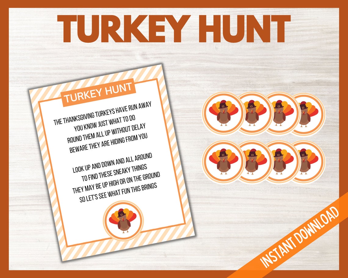 Thanksgiving Turkey Hunt, Thanksgiving Printable Games, Scavenger Hunt ...