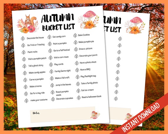 Autumn Bucket List Printable, Fall Things To Do, Fun Fall Activities ...