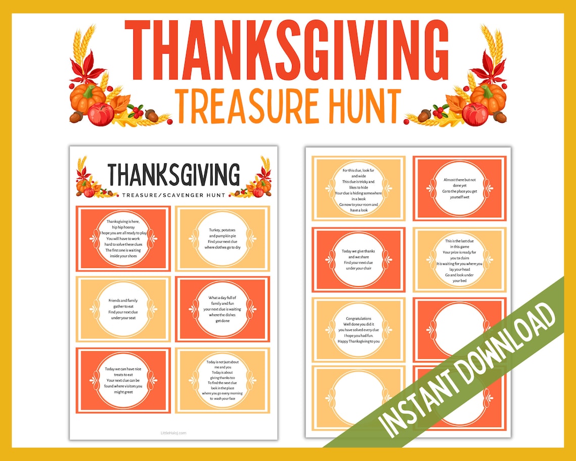 Thanksgiving Treasure Hunt Clues Thanksgiving Riddles | Etsy