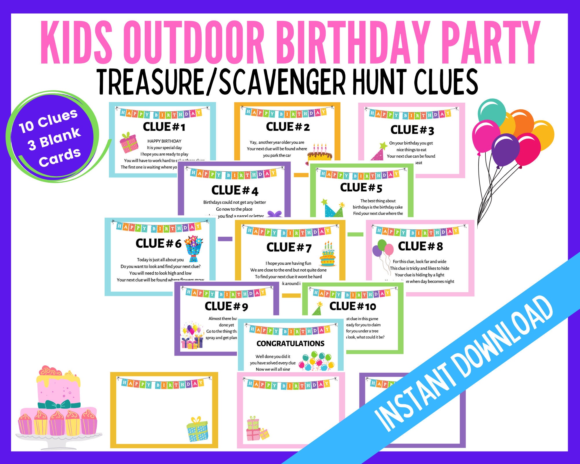 Outdoor Treasure Hunt Clues, Outdoor Birthday Scavenger Hunt Clues ...