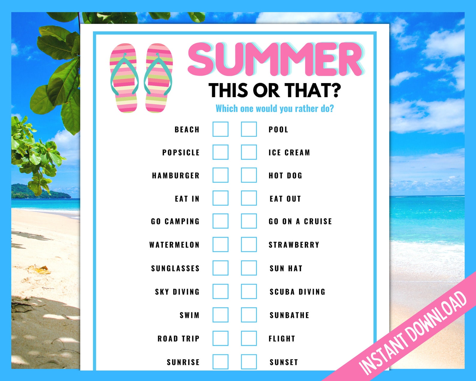 Summer This or That, Summer Would You Rather, Summer Printable Game ...