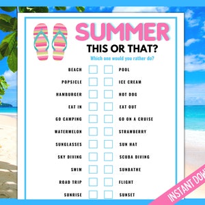 Summer This or That, Summer Would You Rather, Summer Printable Game ...
