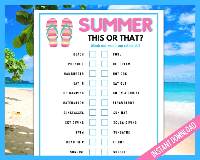 Summer This or That Summer Would You Rather Summer Printable - Etsy