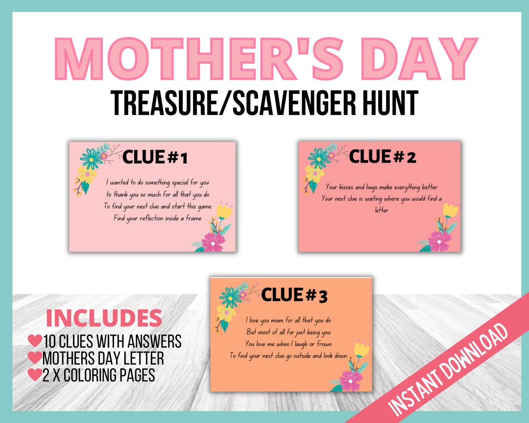 Mother’s Day Scavenger Hunt Clues, Mother’s Day Treasure Hunt, Mother’s ...