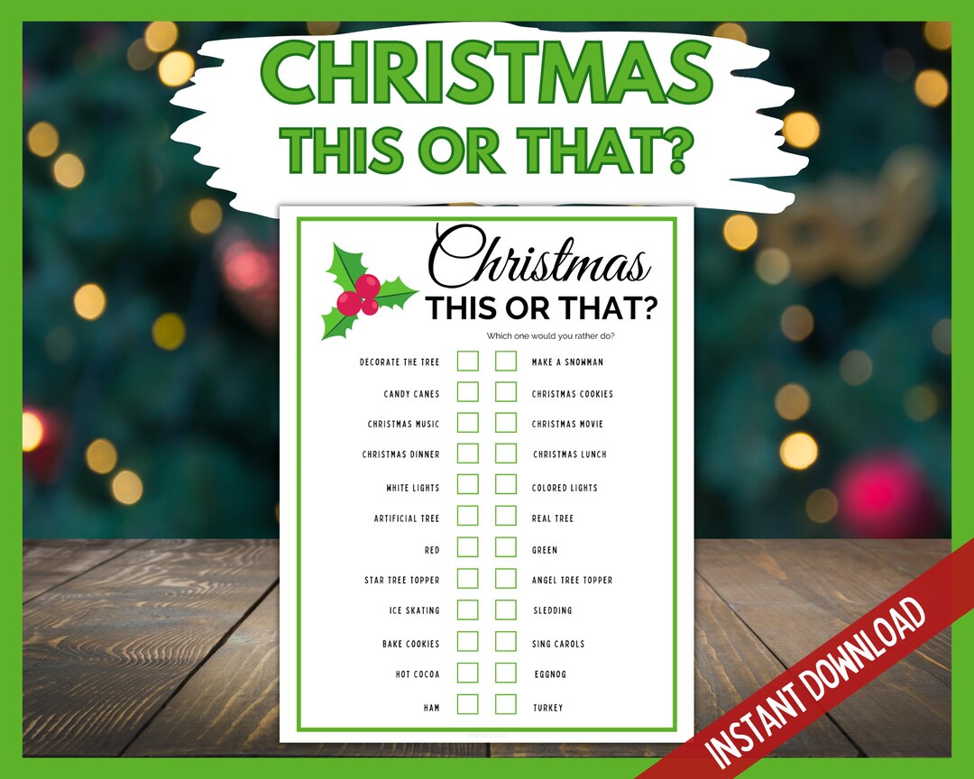 Christmas This or That, Would You Rather Game, Printable Christmas ...