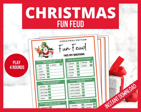 Fun Christmas Feud Game, Printable Family Game, Christmas Friendly Feud ...