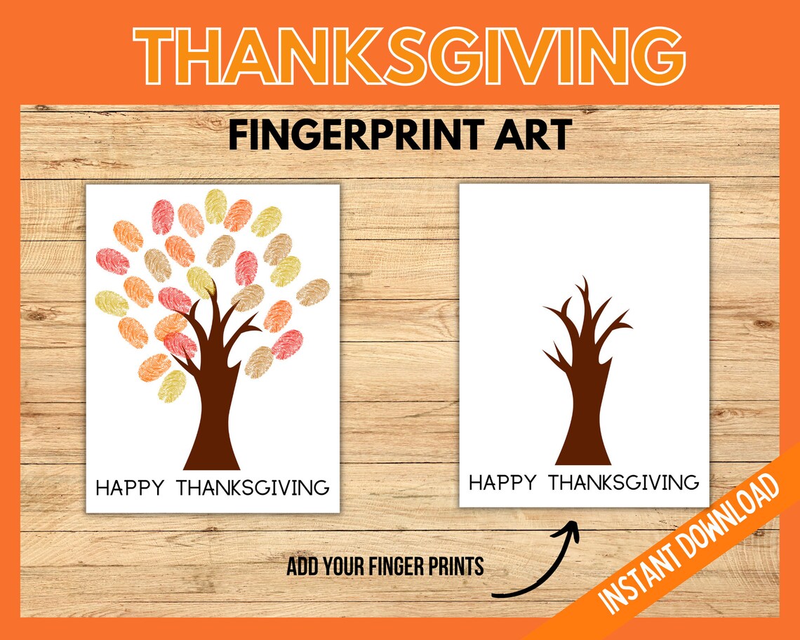 Thanksgiving Fingerprint Art, Preschool Fall Craft, Printable ...