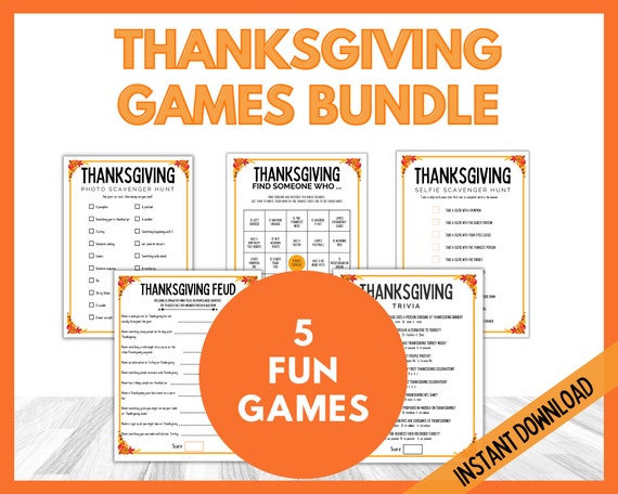 Thanksgiving Games Bundle, Selfie Scavenger Hunt, Find Someone Bingo ...