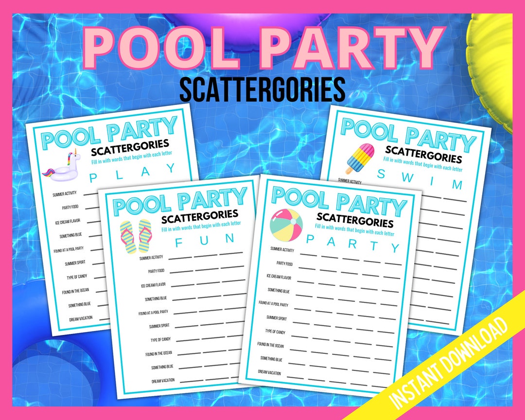 Pool Party Scattergories Game, Summer Printable Game, Summer Activity ...