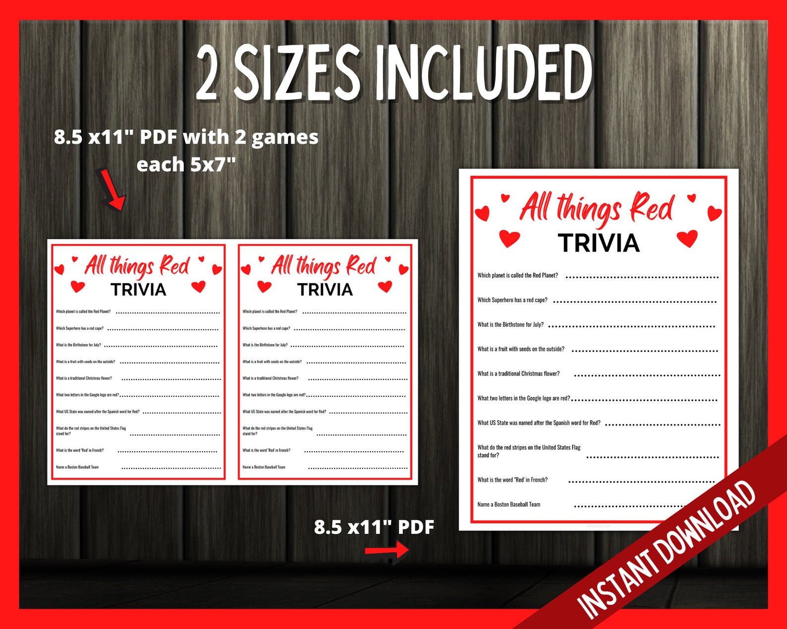Valentines Day Color Red Trivia Game, Kids Valentines Classroom ...