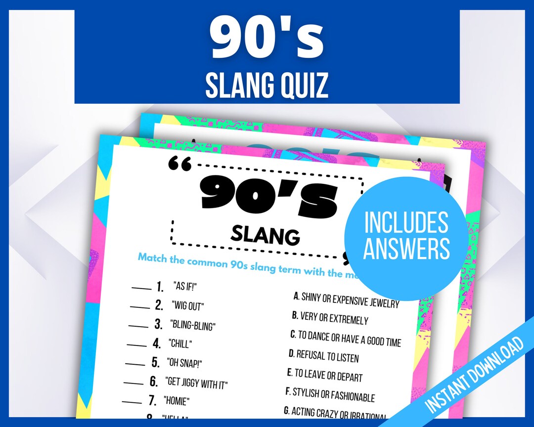 90s Slang Quiz, 1990s Slang Match Game, 90s Printable Party Game, 1990s ...