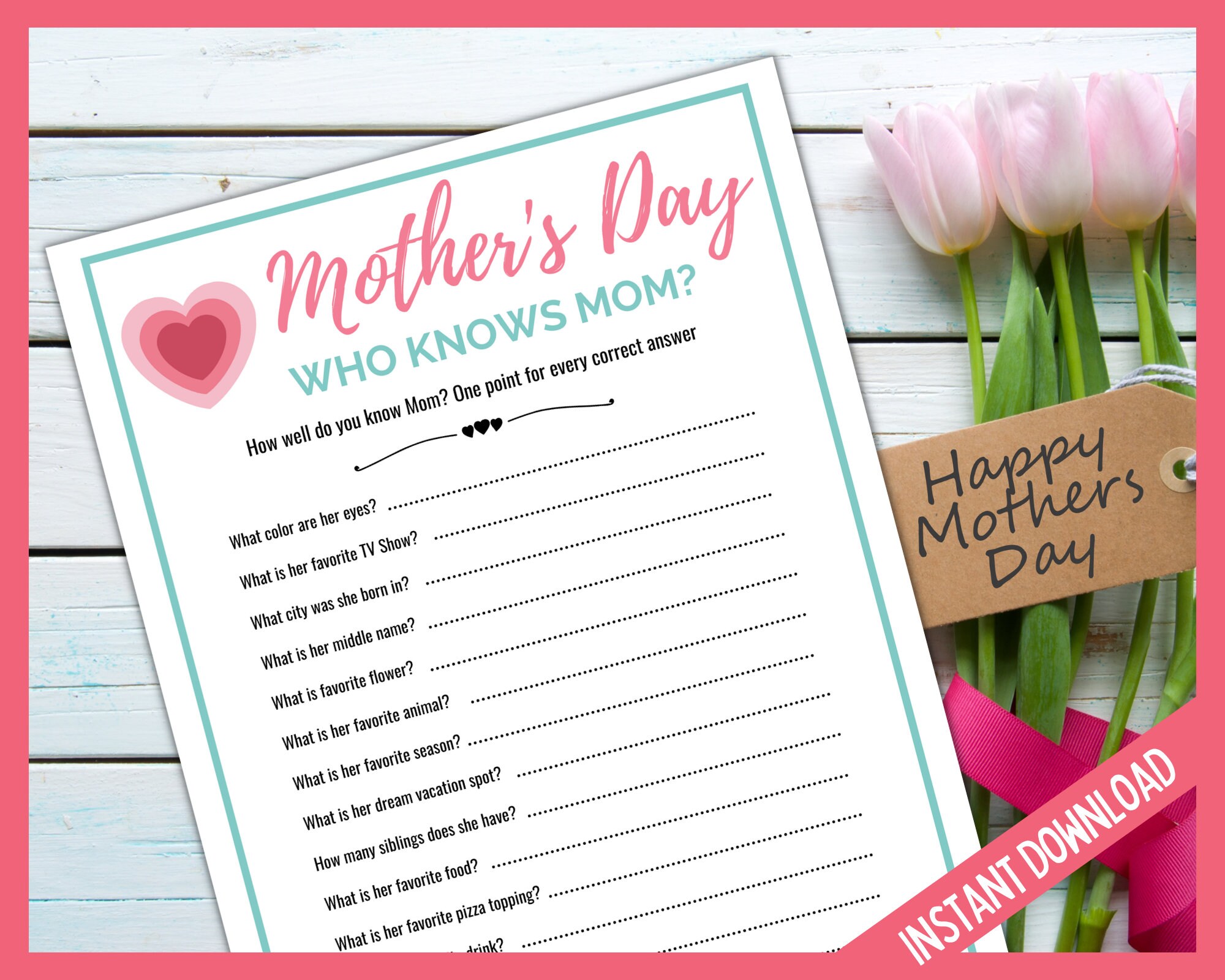 Who Knows Mom Best Printable Mothers Day Games for Kids and | Etsy